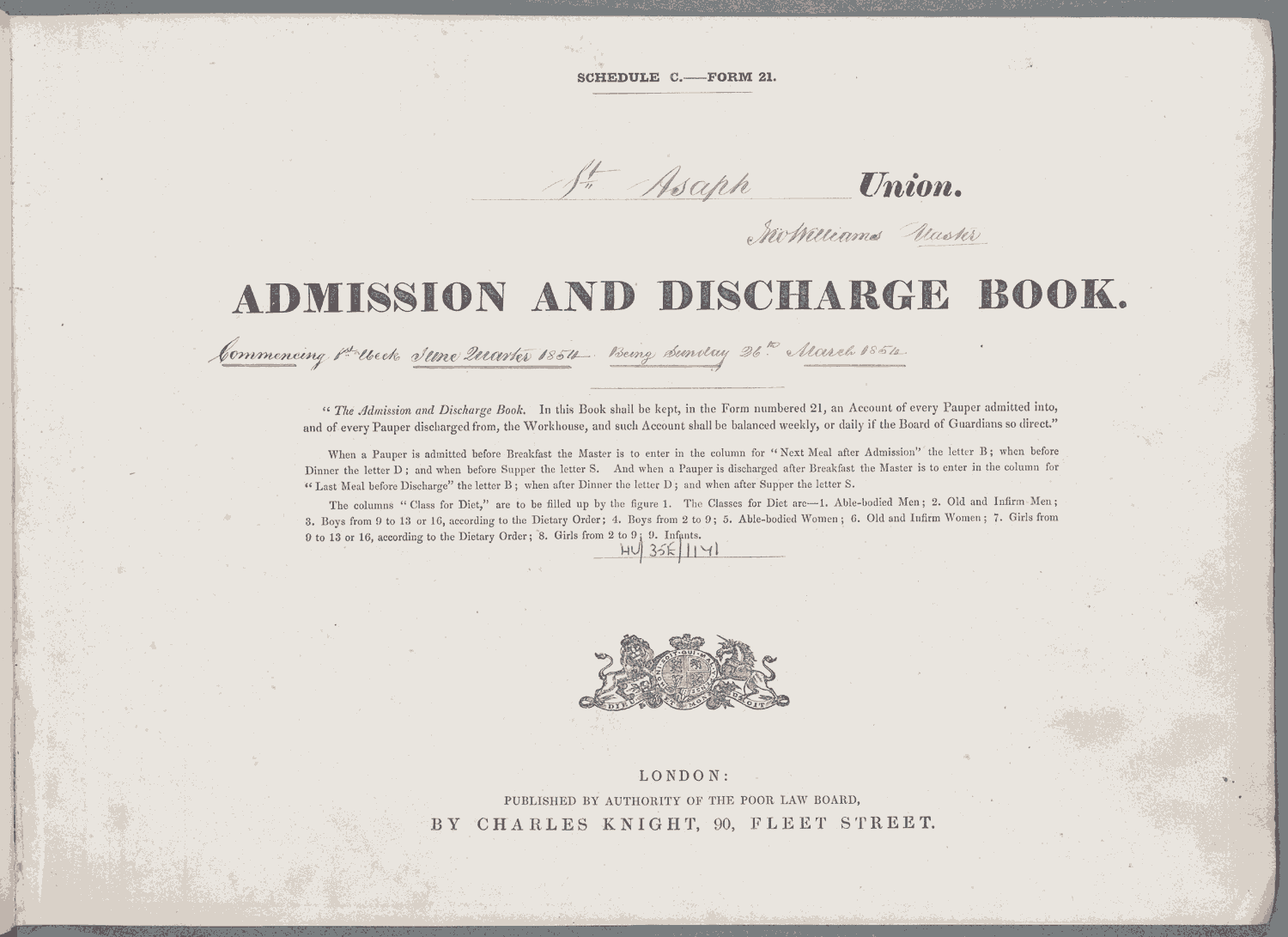 Reference to H. M. Stanley in the St. Asaph Workhouse Admission ...