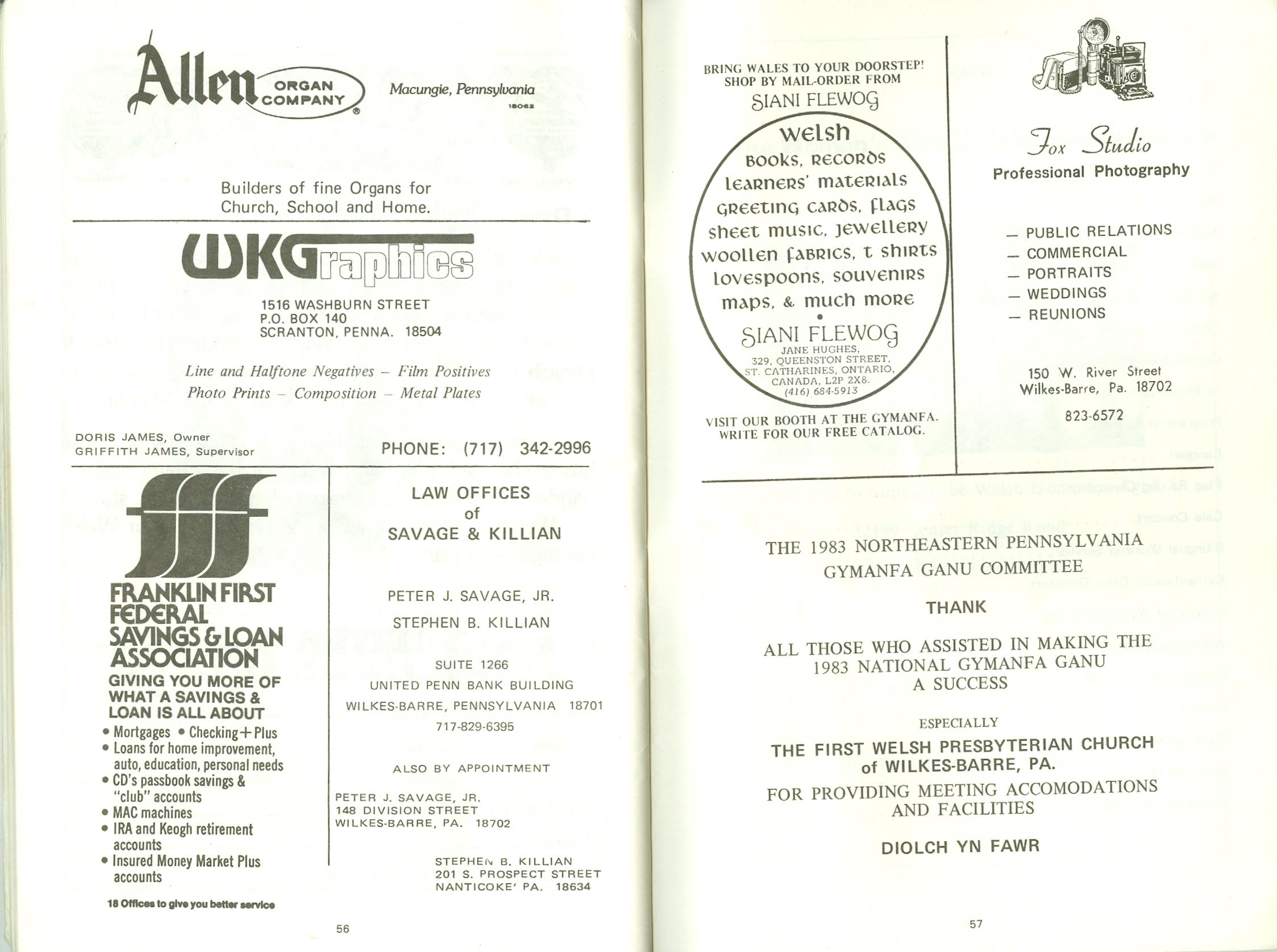 1983 Program for the 52st Annual National Gymanfa Ganu held in Wilkes ...