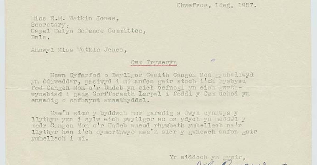 Letter from the Anglesey branch of the National Farmers' Union to the ...