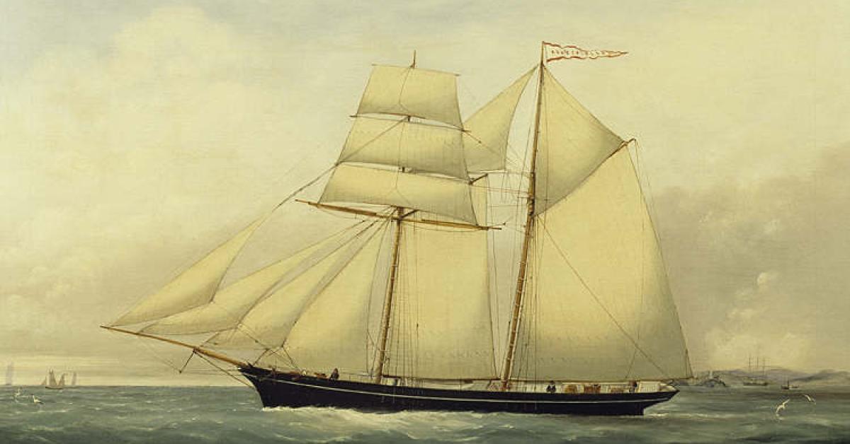 Painting of the brigantine 'Agnes Ellen' by A. K. Brandon, late 19th ...