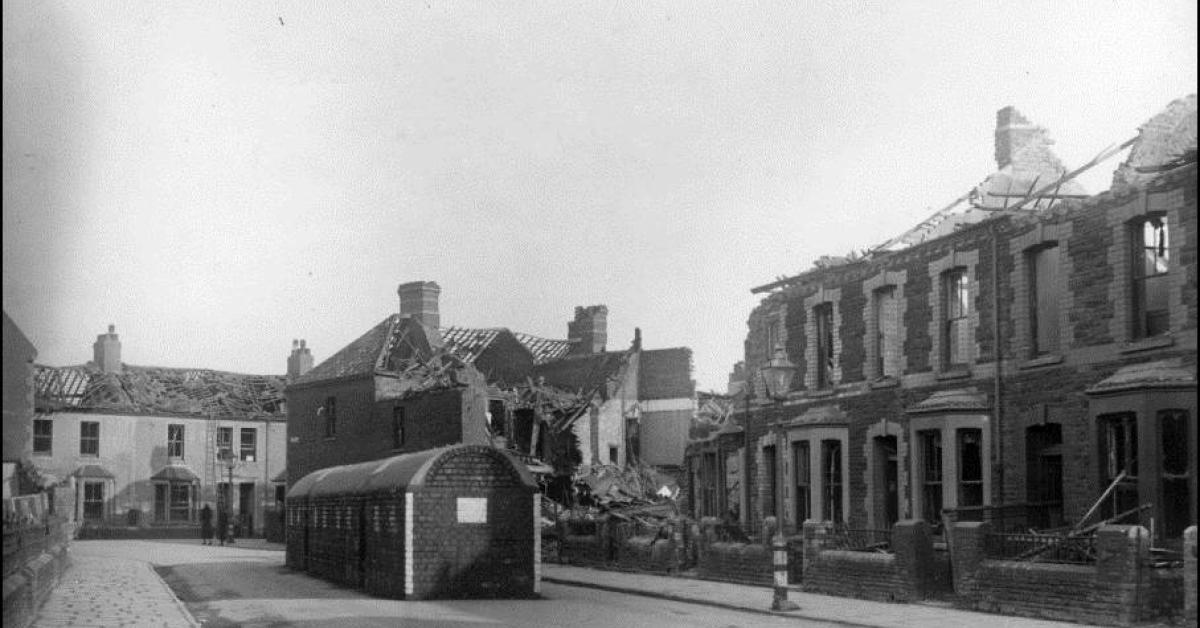 Bomb damage, Blackstone and Wyndham Street, Cardiff, 1941 | People's ...