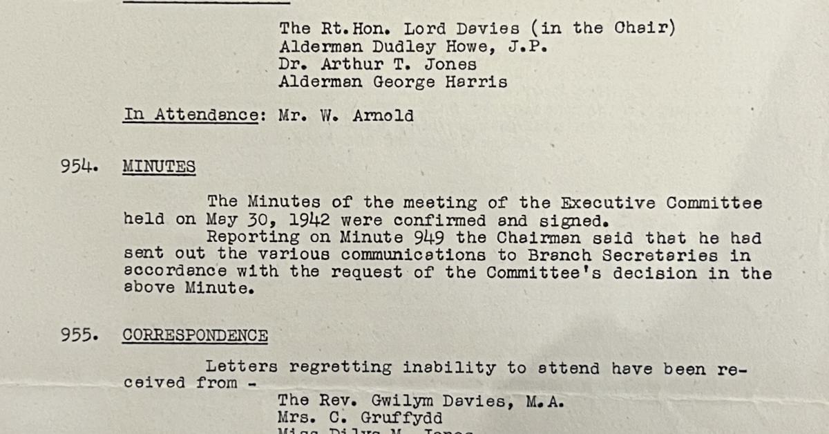 1944-1945 WLNU Executive Committee Minutes planning towards post-WW2 ...