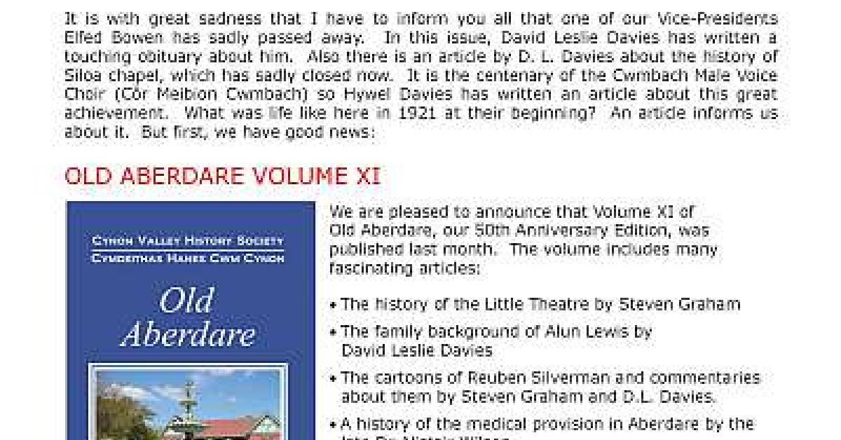 Hanes 95: The newsletter of the Cynon Valley History Society. Summer ...