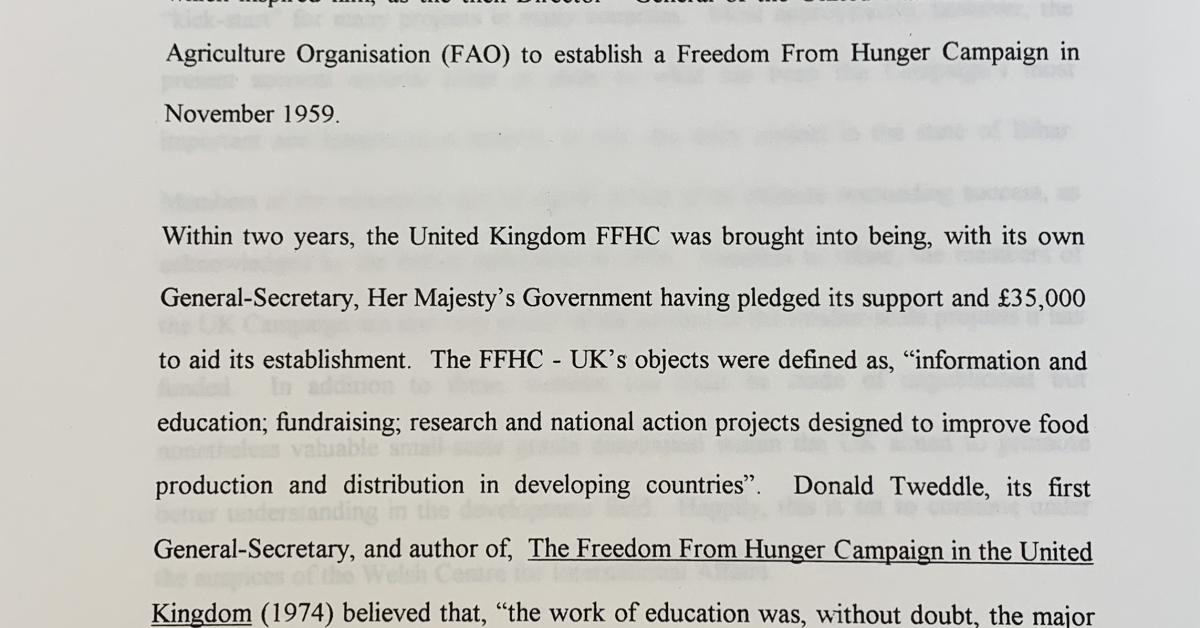 Introduction to the History of the Freedom from Hunger Campaign (FFHC ...
