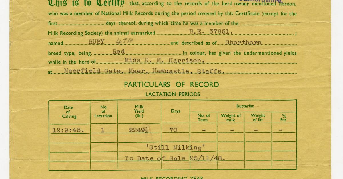 Certificate of Milk Record, Milk Marketing Board | People's Collection ...