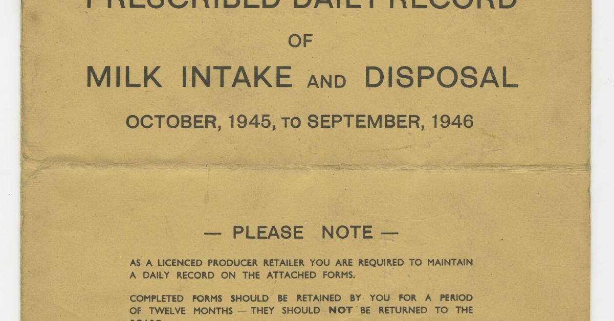 Milk Marketing Board. Prescribed daily record of milk intake and ...