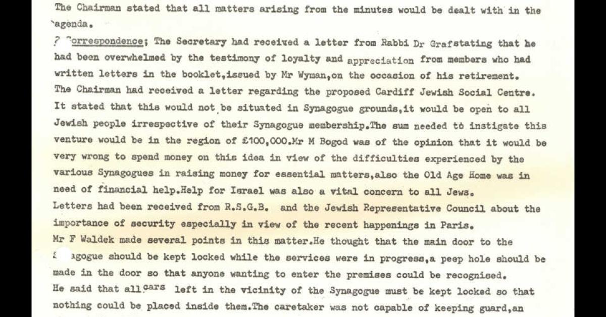 Minutes of the meeting of the Synagogue Council of Cardiff New ...