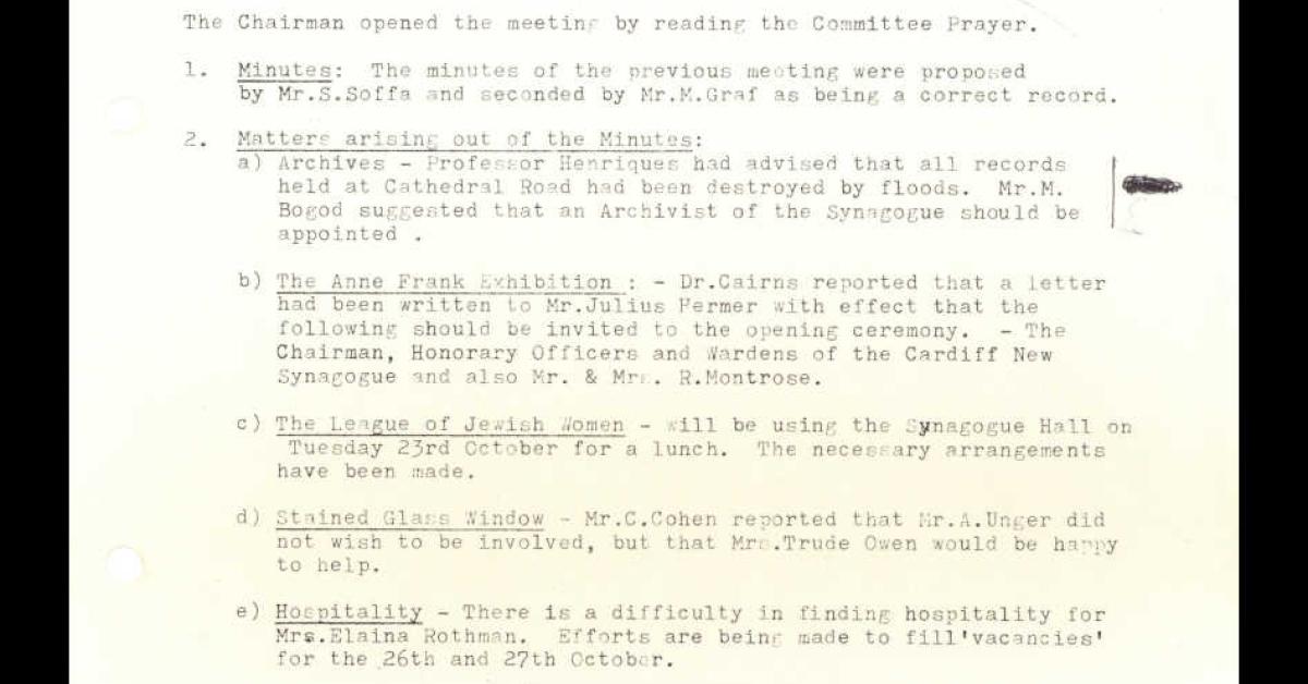 Minutes of the meeting of the Synagogue Council of Cardiff New ...