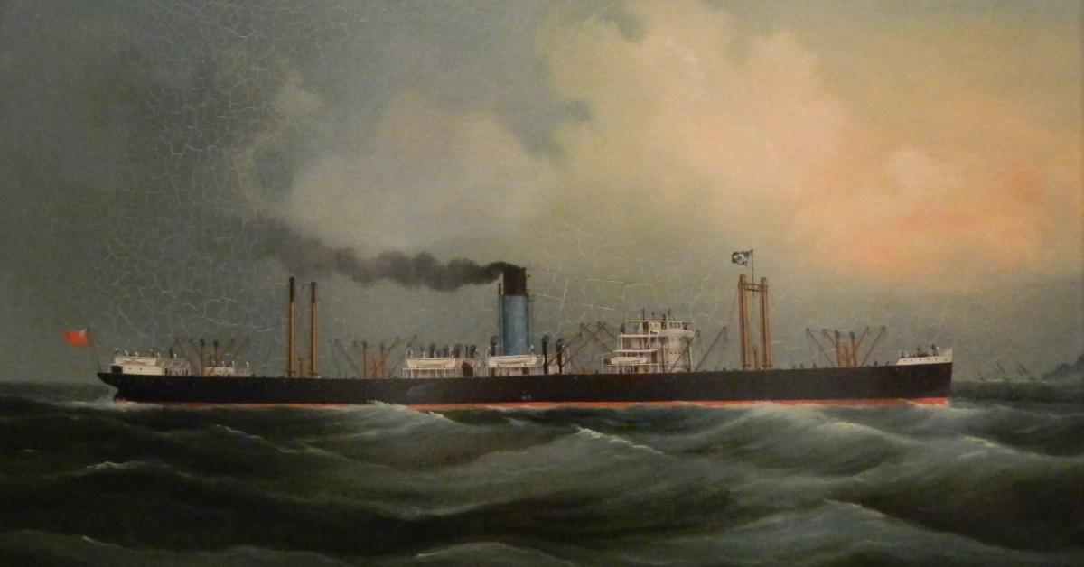 Painting of SS Cyclops approaching Hong Kong | People's Collection Wales